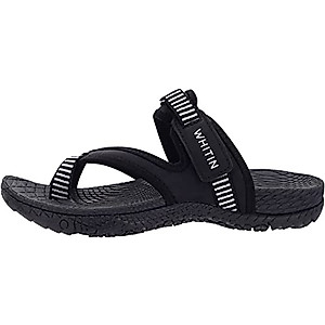 WHITIN Women's Walking Sandals with Arch Support Athletic Flip Flops Slide Size 8 Sport Casual Hiking Cushion Comfy Slide Female Beach Sandles Black 38