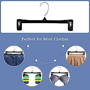 HOUSE DAY Black Pants Hangers 50 Pack, 12 Inch Skirt Hangers with Non-Slip Big Clips and 360° Swivel Hook, Heavy Duty Slim Plastic Pants Hangers, Space Saving Clip Hangers for Pants, Skirts, Shorts