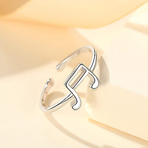Musical Symbol 925 Sterling Silver Stackable Ring Minimalist Treble Clef Note Statement Open Adjustable Extendable Finger Rings for Women Men Simple Birthday Jewelry Gift for Music Lover Best Friends Music Party