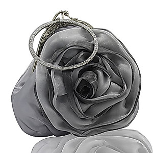Kingluck Silk Flower Slot Pocket Hasp Totes Frame Women Kingluck Flower Evening Handbags/Clutches In Wedding Handbag (grey)