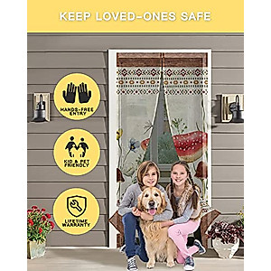 ZOE GARDEN Southwest Mushroom Magnetic Screen Door for Sliding/Single/French Doors, Self Sealing Magnets Patio Door Screen Heavy Duty Mesh Curtain, Brown Country Rustic Flower Plant Leaves