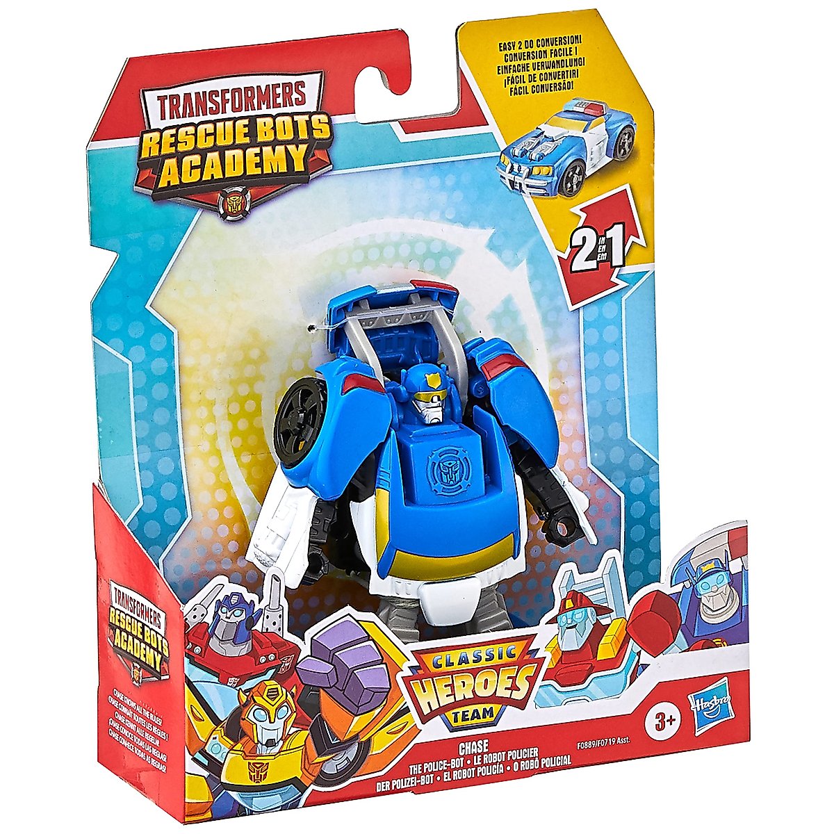 Transformers Playskool Heroes Rescue Bots Academy Classic Heroes Team Chase The Police-Bot Converting Toy, 4.5-Inch Action Figure, Kids Ages 3 and Up