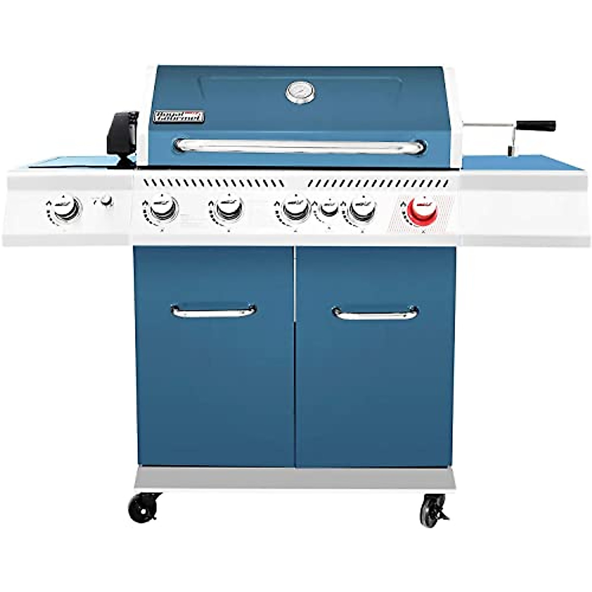 Royal Gourmet GA5403B 5-Burner BBQ Cabinet Style Propane Gas Grill with Rotisserie Kit, Sear Burner, Rear Burner and Side Burner, 74,000 BTU Patio Picnic Backyard, Outdoor Party, Blue