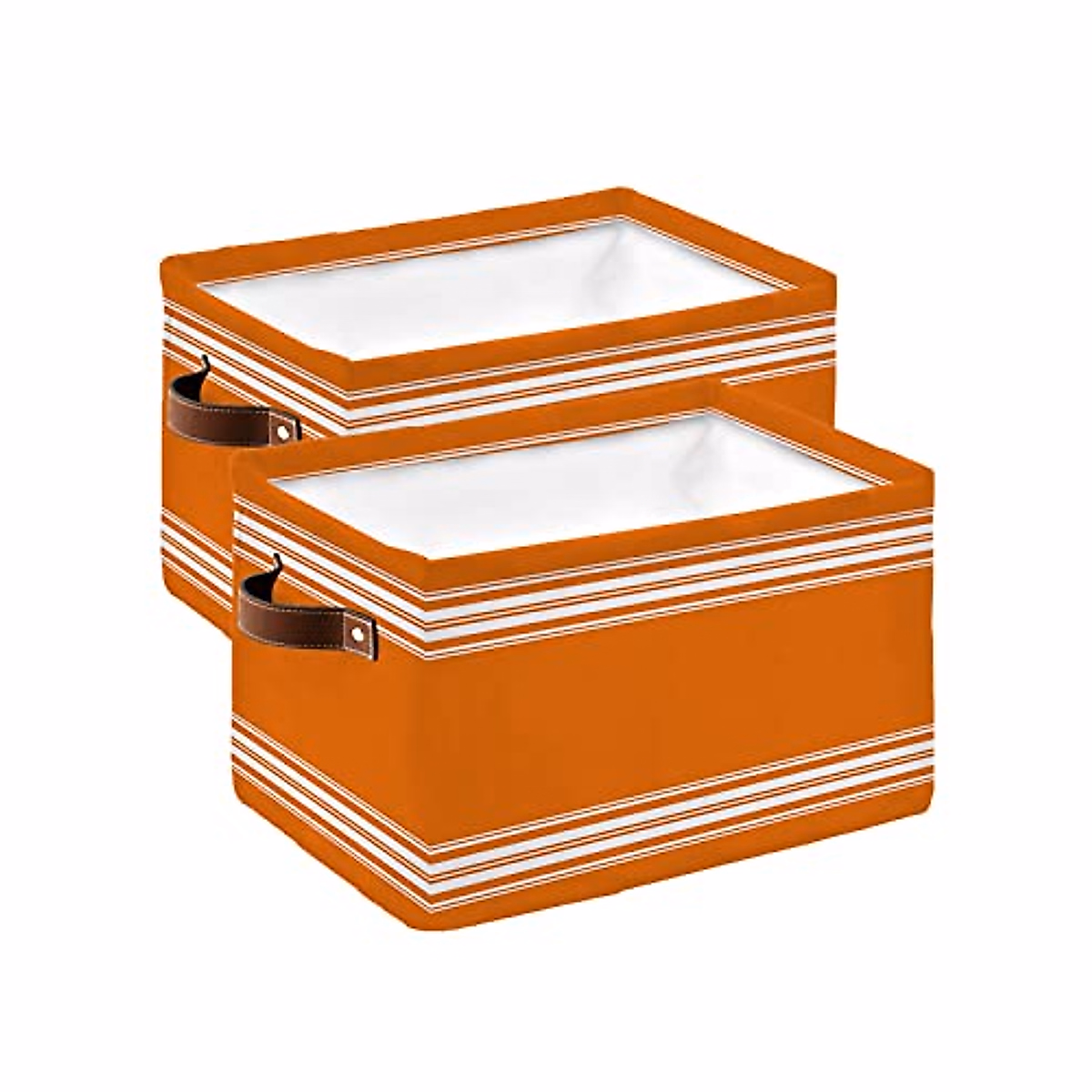 Storage Cubes Organizer with Handles, Thanksgiving Farmhouse Storage Bins Fabric Collapsible Storage Baskets for Shelf Closet Nursery Cloth Organizers Box Orange Fall Stripes 2pcs-15x11x9.5in