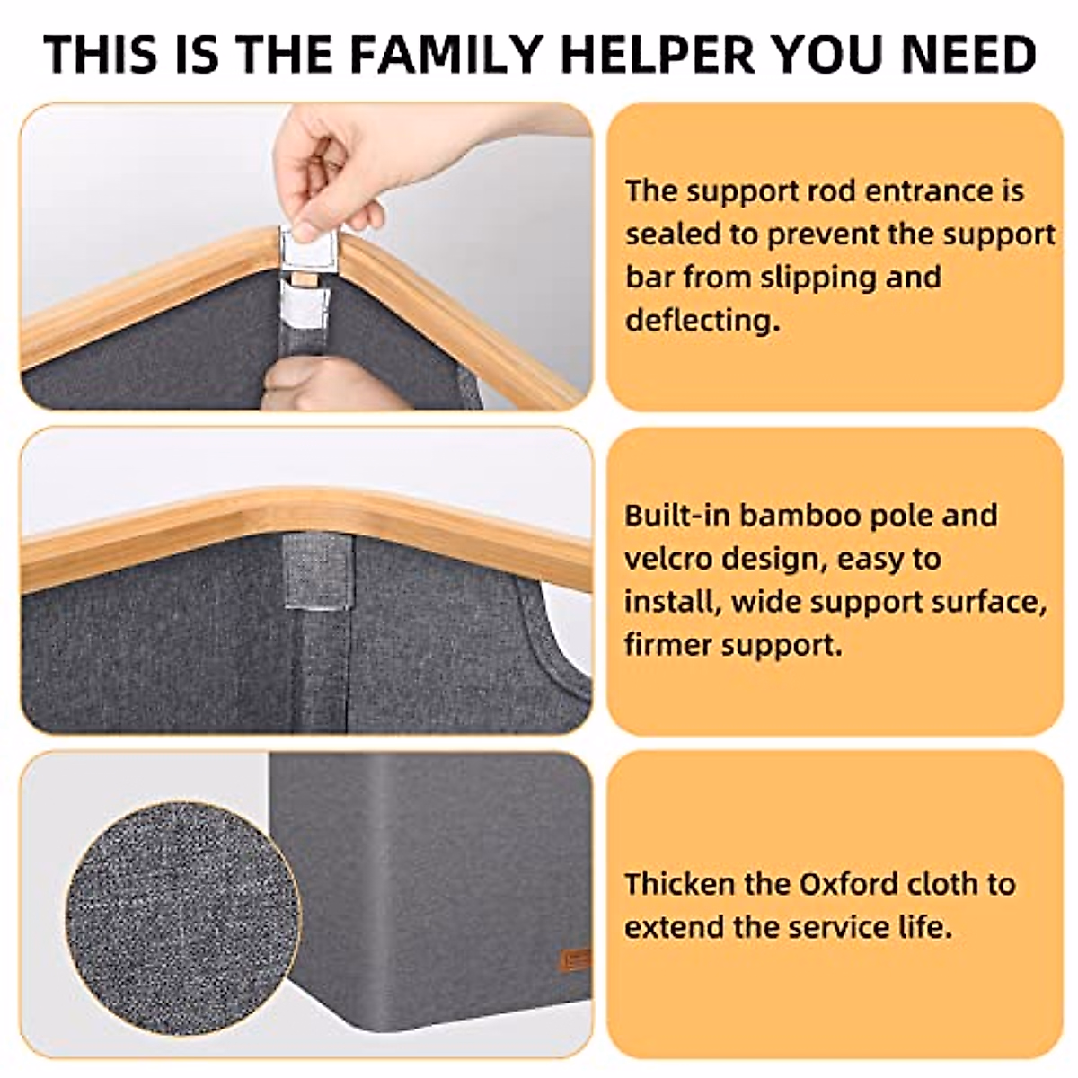 KMIGRUAN 85L Laundry Hamper with Lid, Bamboo Laundry Hamper with Handle, Grey Clothes Hamper for Bedroom, Bathroom and Closet Storage of Clothes and Towels