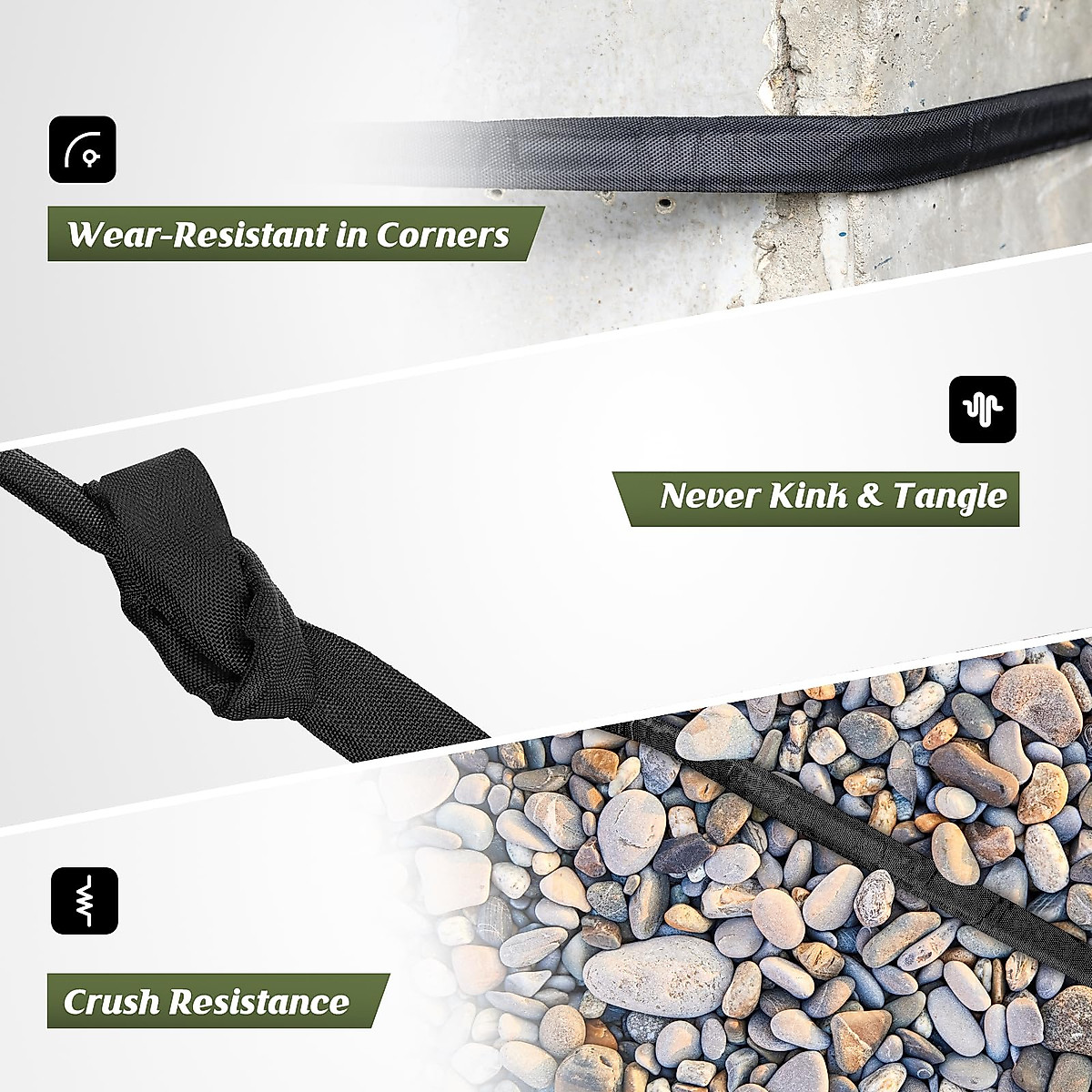 Non-Expanding Garden Hose 50FT, Sturdy & Lightweight Water Hose, No-Kink, Tough & Flexible Hose, Crush-Proof for Yard, Lawn, Outdoor, Car Wash, Marine and Camper