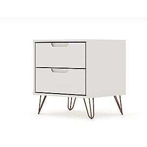 Manhattan Comfort Rockefeller Nightstand with Drawers, Mid Century Modern Bedside Table, Minimalist Display and Storage Organizer, Ideal for Bedroom and Living Room, Off-white