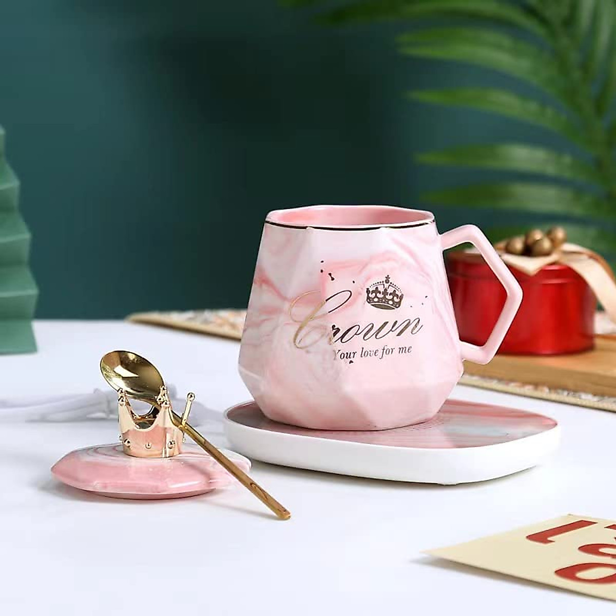 Coffee Warmer with Mug,Smart Coffee Warmer Coffee Cup Warmer for Desk Office,Auto On/Off Gravity-Induction Coffee Tea Water Milk Warmer Plate (Pink)