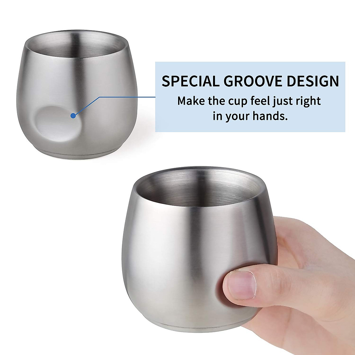 Kitchenexus Small Stainless Steel Espresso Cups 2pcs Set, 4oz Double Wall Insulated Unbreakable Stemless Tumbler Small Cup for Outdoor Events Picnics Party