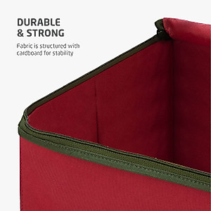 ZOBER Christmas Ornament Storage Box with Dual Zipper Closure - Box Contributes Slots for 64 Holiday Ornaments 3-Inch, Xmas Decorations Accessories, Made of Nonwoven Tear-Proof Material, Red