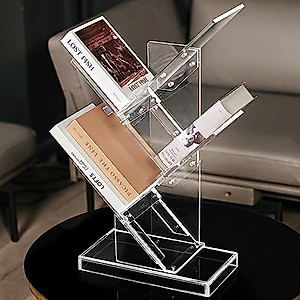 Aizesuro Tabletop Acrylic 3-Tier Standing Tree Bookshelf, CDs/Movies/Books Storage Rack, Organizer Bookcase Shelves for Home Office, Living Room, Bedroom