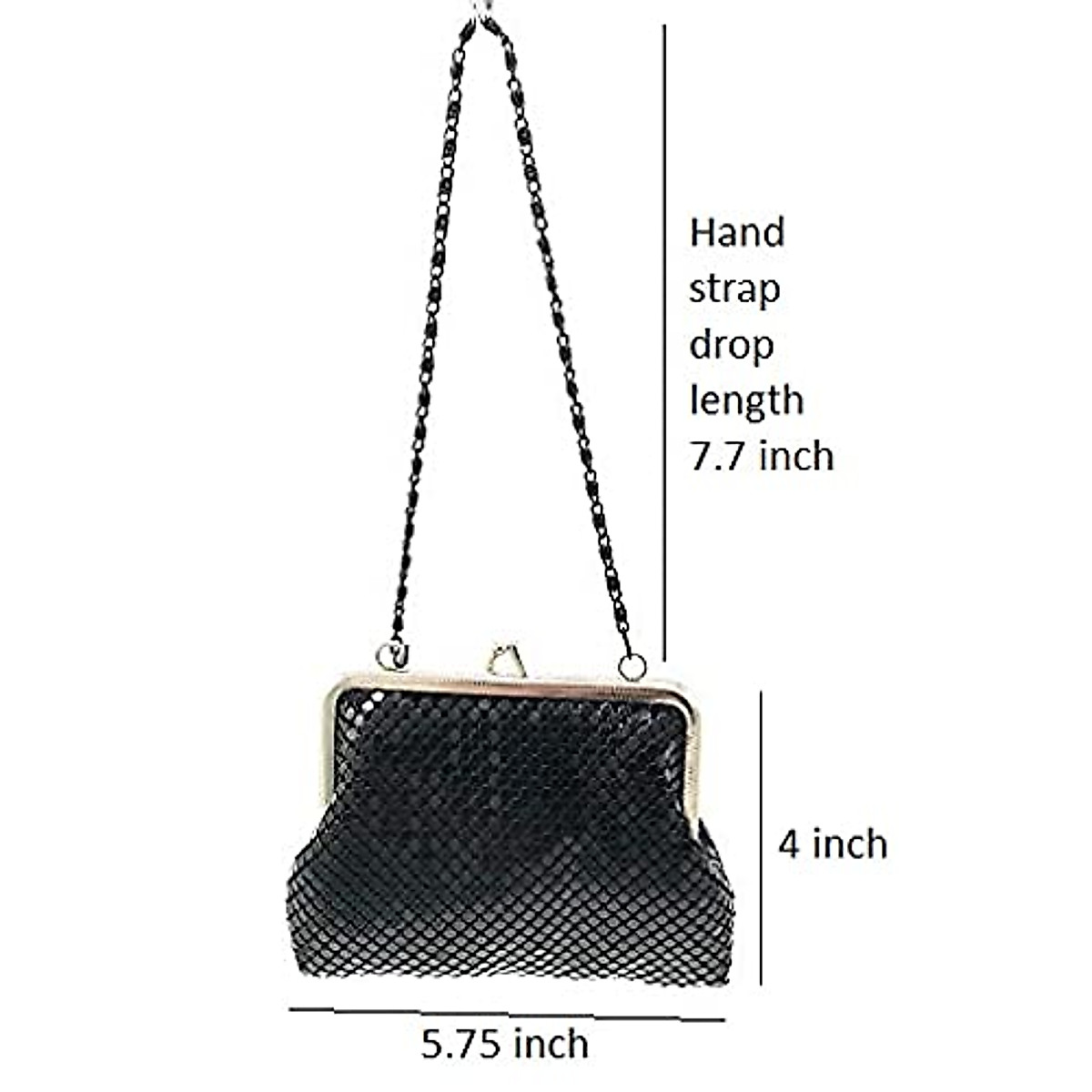 X-Small Women clutch metal mesh purse Hand strap carry for Cocktail Party Prom Wedding Banquet (Black)