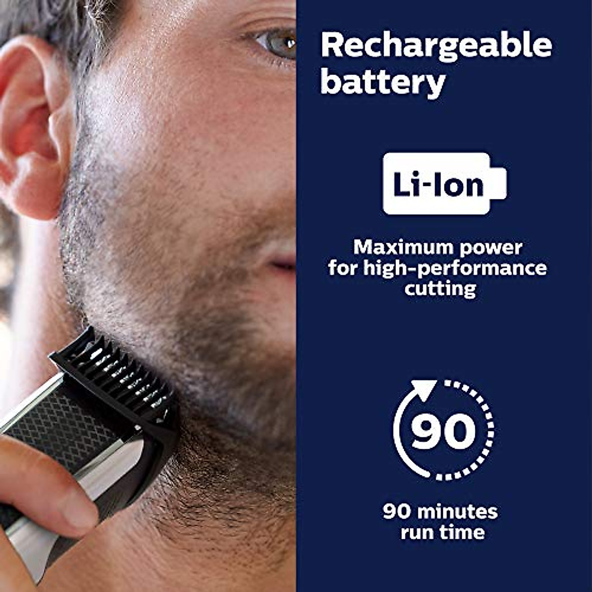 Philips Norelco Beard Trimmer and Hair Clipper Series 5500, electric, cordless, one pass beard trimmer and hair clipper with washable feature for easy clean - No blade oil needed - BT5511/49