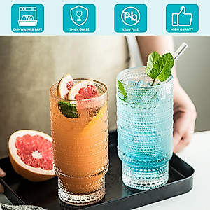 INSETLAN 16oz Hobnail Drinking Glasses Set of 4 with Glass Straws - Stackable Cups for Bar, Cocktails, and Beverages - Ideal for Iced Coffee, Beer, Juice, and Water - Pleasing and Durable Glassware