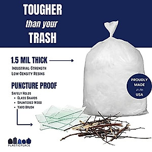 Plasticplace 55-60 gallon Trash Bags │ 1.5 Mil │ Clear Heavy Duty Garbage Can Liners │ 38” x 58” (50Count)