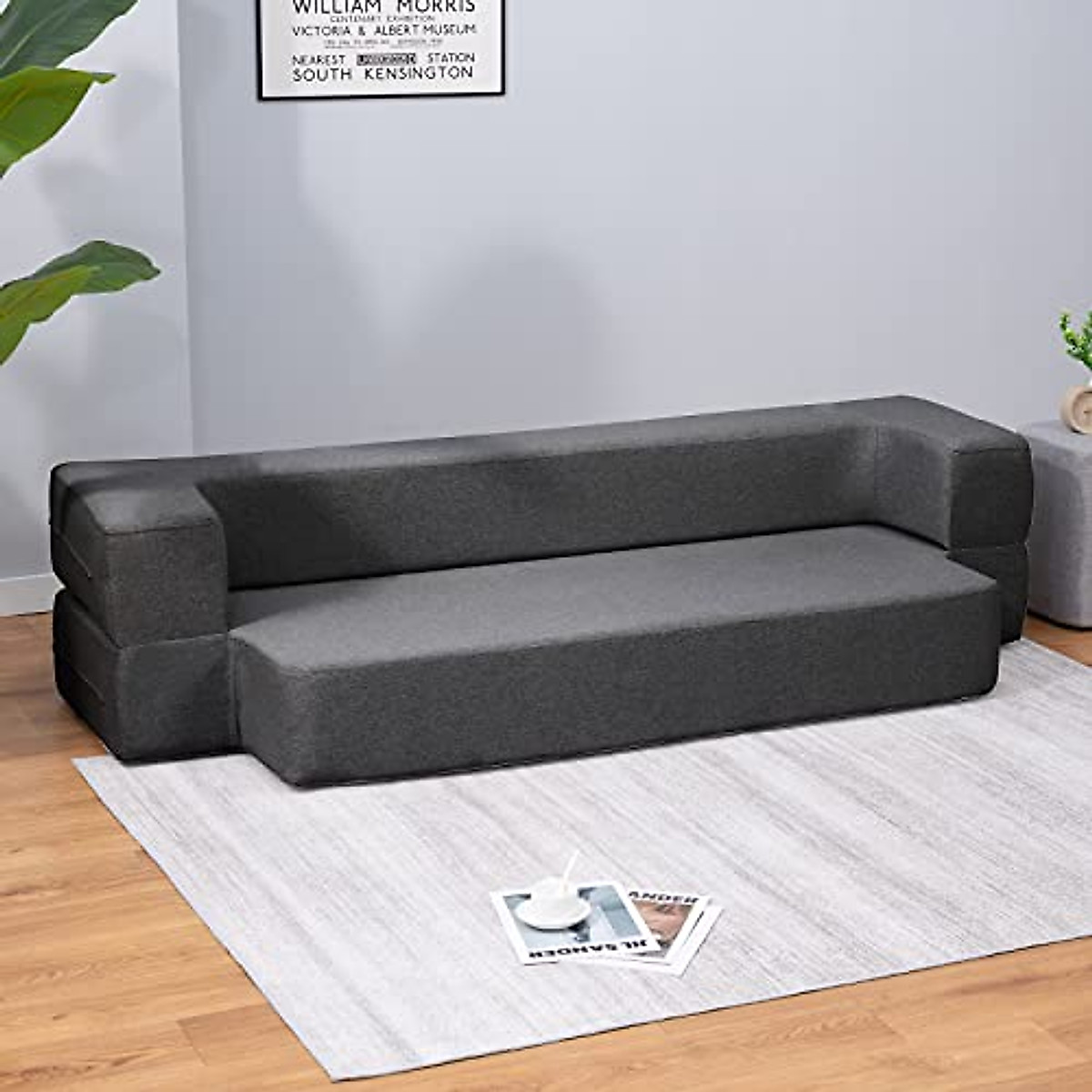 ZAFLY Queen Folding Sofa Couch Bed,8.6" Flip Out Sofa Bed,Convertible Sleeper Sofa Bed,Comfy Floor Couch Bed,Futon Sofa Bed Memory Foam Mattress,Linen Fabric Small Couches for Small Spaces,Dark Grey