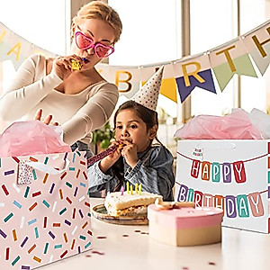 Beautiful Birthday Gift Bags Set of 2 - Large 16" Bags with Handles incl. Matching Tissue Paper, Cards & Stickers - Reusable and Perfect For Presents of Any Girls/Boys Kids Party & Special Occasion