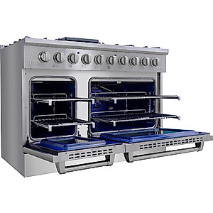 FORTÉ Convection Double Ovens with Gas Cooktop, 48 Inch, 5.53 Cu. Ft. Capacity, Natural, All Gas Freestanding Range Oven for Kitchen, Stainless Steel Finish, (8) Sealed Gas Stove Top Burner