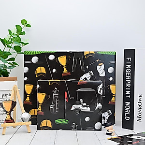 Vnaaem Golf Wrapping Paper 6 Pc Black Golf Sports Gift Wrap Paper for Men Boys Grandpa Birthday Baby Shower Holiday Fathers Day,19.6 X27.8Inch