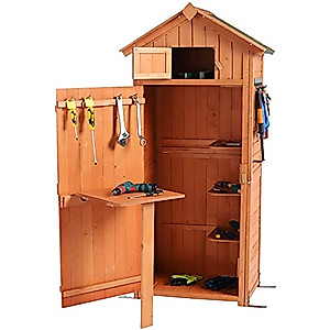 B BAIJIAWEI Outdoor Storage Shed - Waterproof Garden Storage Cabinet with Lockable Doors - Utility Tool Storage Organizer for Backyard, Patio, Garden Deck (Wood)