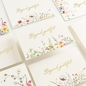 Crisky Beyond Grateful Thank You Cards 4 Assortment, Printable Watercolor WildFlowers (50 Cards with Envelopes for Birthday, Baby Shower, Bridal Shower, Wedding, All Occasion)