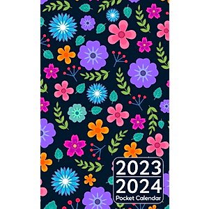 2023-2024 Pocket Calendar: 2 Year monthly planner for purse - floral cover