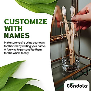 Gondola Adults Bamboo Toothbrushes- Eco Friendly Wooden Toothbrushes with Soft Bristles & Smooth Bamboo Handles - Biodegradable & Zero Waste Packaging-4 Pack
