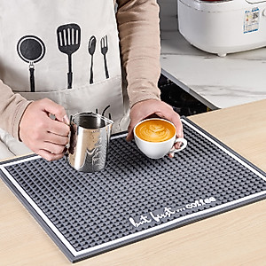 URBN Premium Thick Non-Slip"But First Coffee" Rubber Spill Mat for Countertop or Kitchen Bars, 18in x 14in x 0.4in - Black