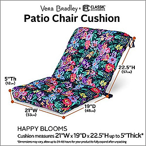 Vera Bradley by Classic Accessories Water-Resistant Patio Chair Cushion, 21 x 19 x 22.5 x 5 Inch, Happy Blooms, Seat Back Cushion