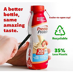 Premier Protein Shake, Strawberries & Cream, 30g Protein, 1g Sugar, 24 Vitamins & Minerals, Nutrients to Support Immune Health,11.5 fl oz