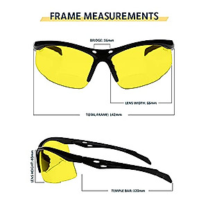 Bifocal Safety Glasses SB-9000 with Yellow Lenses, +2.50