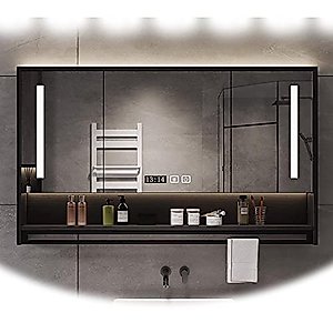 MKEING Illuminated Vanity Mirror 40in Rectangle Bathroom Mirror Cabinet Led Medicine Cabinet with Mirror 24in Modern Large Storage Wall Cabinet (Color : Black, Size : 40 * 30in(100 * 75CM))