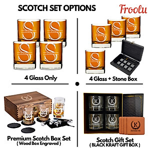 Froolu Customized Whiskey Gifts for Men - Personalized Scotch Glass Gift Set with Box - Engraved Wisky Rocks Glasses for Boyfriend, Husband, Dad - Valentine's, Birthday, Anniversary.