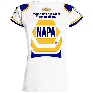 Checkered Flag Sports Chase Elliott Women's 2023 NAPA Sublimated Uniform Pit Crew Ladies T-Shirt White (as1, Alpha, l, Regular, Regular)