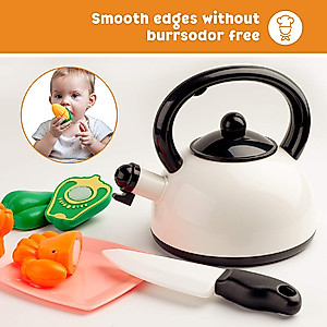 D-FantiX Kids Pretend Play Kitchen Accessories Set, Toddlers Pots and Pans Cookware Playset, Kids Cooking Toys with Utensils, Knife, Cutting Food Kitchen Playset for Girls and Boys Age 2 3 4 5 6 7