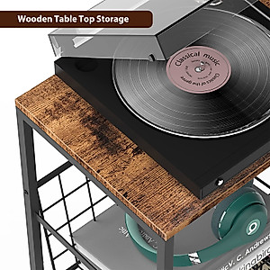 YBING Record Player Stand, 3-tier Vinyl Record Holder with Storage Turntable Stand with Shelf Record Display Table Vinyl Storage Stand End Side Table for Living Room Bedroom, Brown