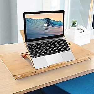 Laptop Desk Nnewvante Bamboo Laptop Table Adjustable Lap Tray Bed Serving Tray Breakfast Table Foldable Coffee Tea Table 5 Tilting Top Angles 4 Latches Large Size 27.95" x 13.8"