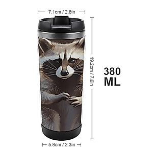 RTFGHJS 13oz Vacuum Insulated Stainless Steel Tumbler with Leakproof Lid Cute Raccoon 304 Stainless Steel Travel Mug Wide Mouth Coffee Cup for Hot & Cold Drinks (380ml)