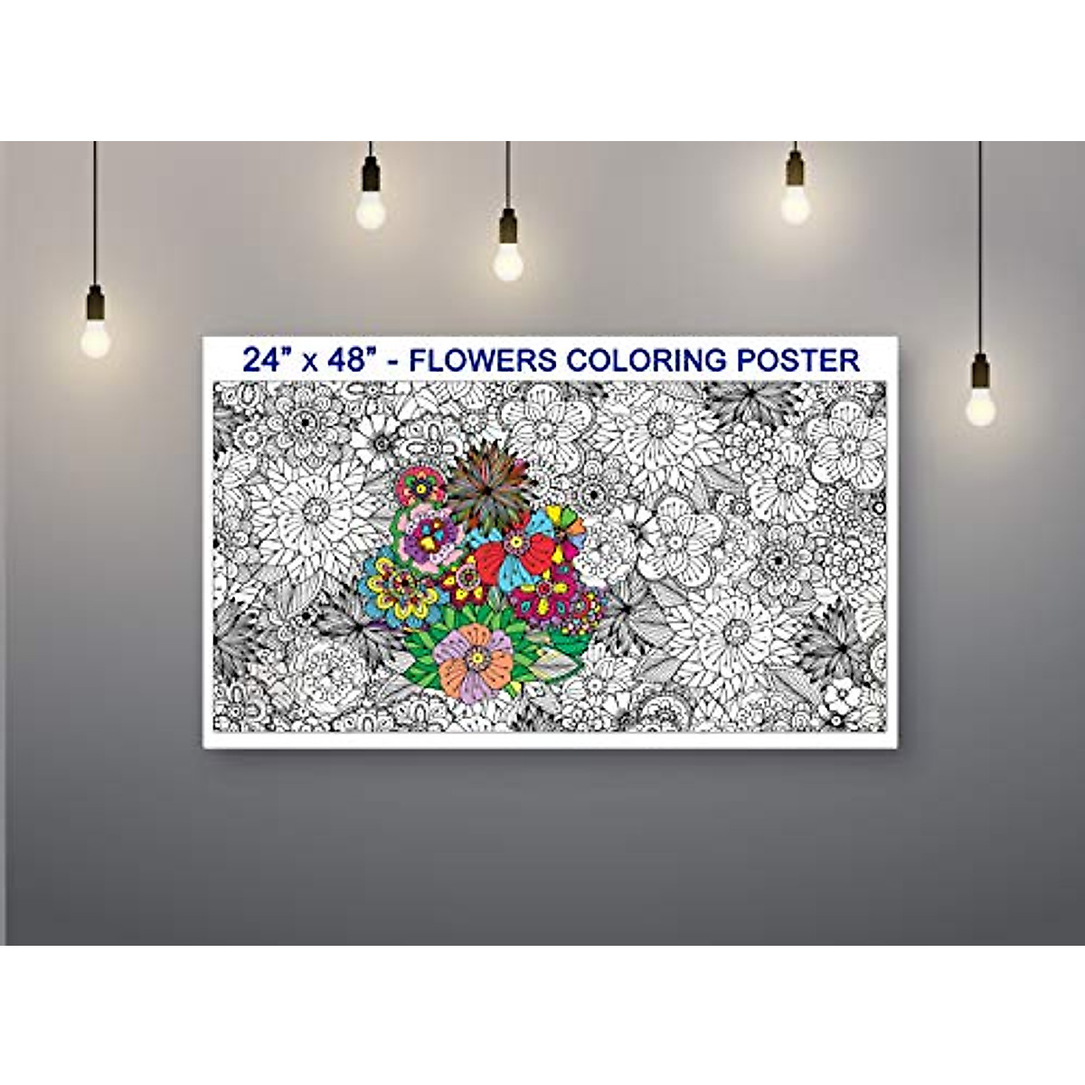 SJPRINTER Giant Coloring Poster for Kids and Adults - Creative Fun for Classrooms, Care Facilities, Schools, Groups and Families (Flowers, 24" x 48)