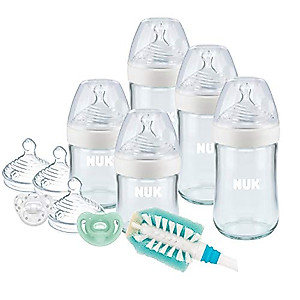 NUK Simply Natural Glass Baby Bottles and Pacifier Newborn Gift Set, 11 Piece Set