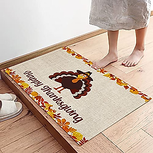Zadaling Happy Thanksgiving Day Doormat Rug Turkey Fall Maple Leaves Orange Entry Way Mats for Inside/Front Door/Living Room/Bathtub/Kitchen 18x30 inch Bathroom Non Slip Door Mat