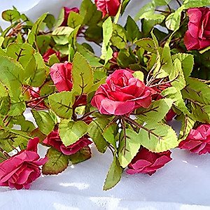 ONLY ART Fake Roses Flowers Vine Plants 2pcs Artificial Flower Hanging Rose Ivy for Mother's Day Wedding Home Hotel Office Party Garden Craft Art Décor (Hot Pink)