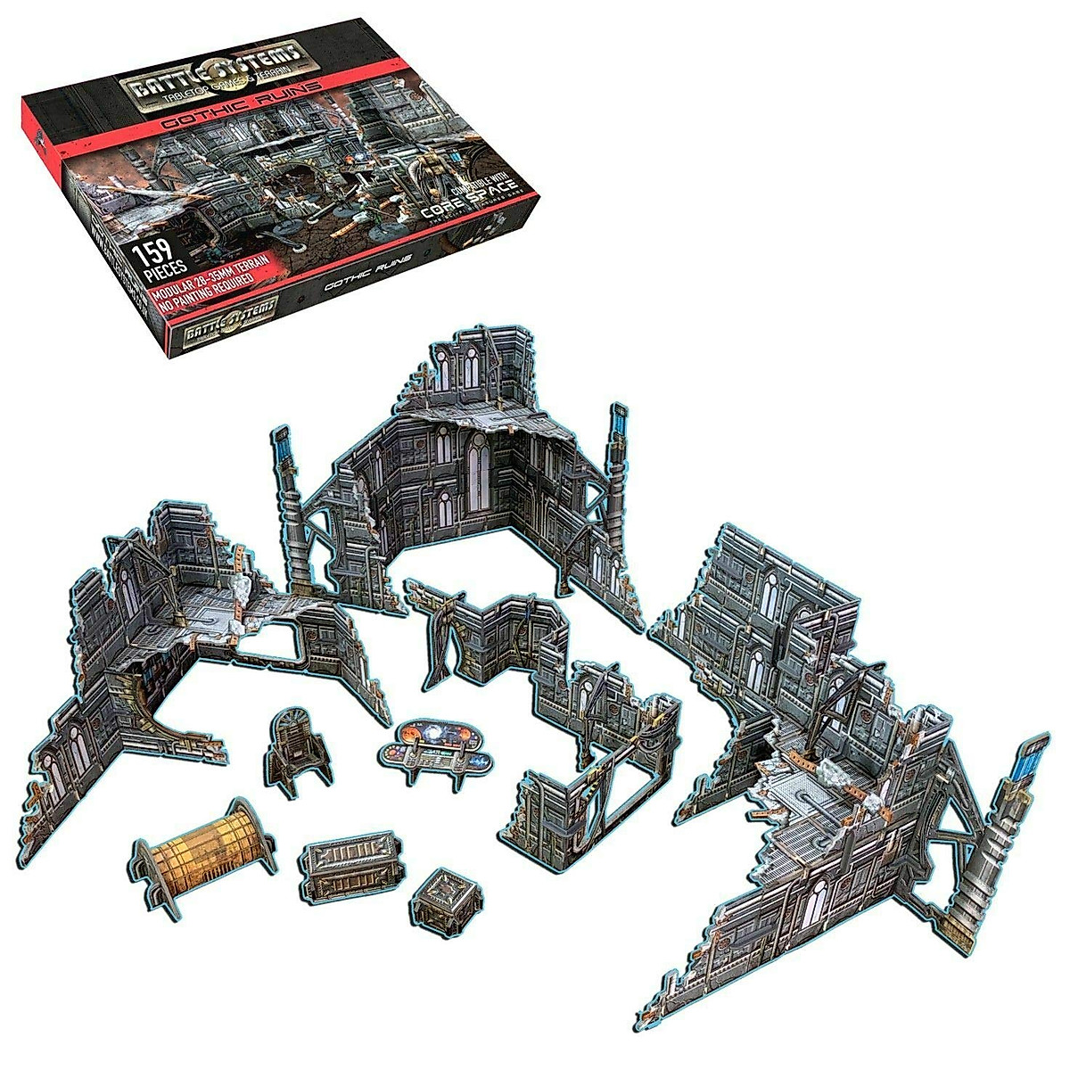 Battle Systems Sci-Fi Terrain - 28mm Modular 3D Space Terrain - Perfect for Wargaming and Roleplaying Tabletop Games - Full Colour Printed 3D 40K Multi Level Building Models (Gothic Ruins)