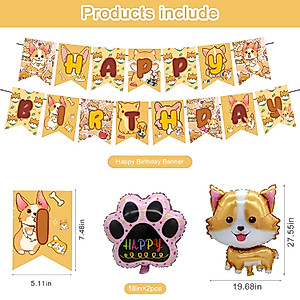Corgi Party Decorations,Birthday Party Supplies For Corgi Dog Party Supplies Includes Banner - Cake Topper - 12 Cupcake Toppers - 18 Balloons -3 Corgi Foils Ballons