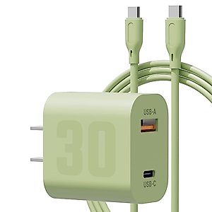 30W USB C GaN Charger for iPhone 15, Dual Port Fast Charging Block High Speed Wall Plug Power Adapter with Type C Charge Cable 5ft USB C to C Cord for iPhone 15 Pro / 15 Pro Max, iPad Pro, iPad 10th