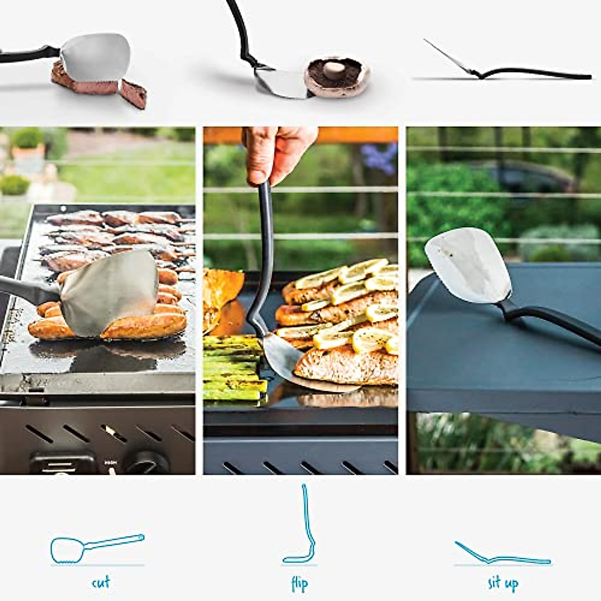 Dreamfarm BBQ Chopula | Flexible Stainless Steel Grill Spatula | BBQ Spatula With Serrated Cutting Edge | Grilling Gifts for Men | Flip, Scrape and Cut Grilling Spatula