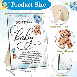 Roowest 51 Don't Say Baby Shower Game Including Blue Bear Theme Baby Game Sign and 50 Bear Felt Necklaces Gifts for Gender Reveal Party Favors Baby Shower Prizes