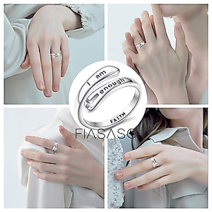 FIASASO 925 Sterling Silver Rings I am Enough Inspirational Rings Faith Christian Cross Encouragement Statement Rings for Women Men I am Enough