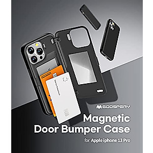 GOOSPERY Magnetic Door Bumper Compatible with iPhone 13 Pro Case, Card Holder Wallet Case, Easy Magnet Auto Closing Protective Dual Layer Sturdy Phone Back Cover - Black