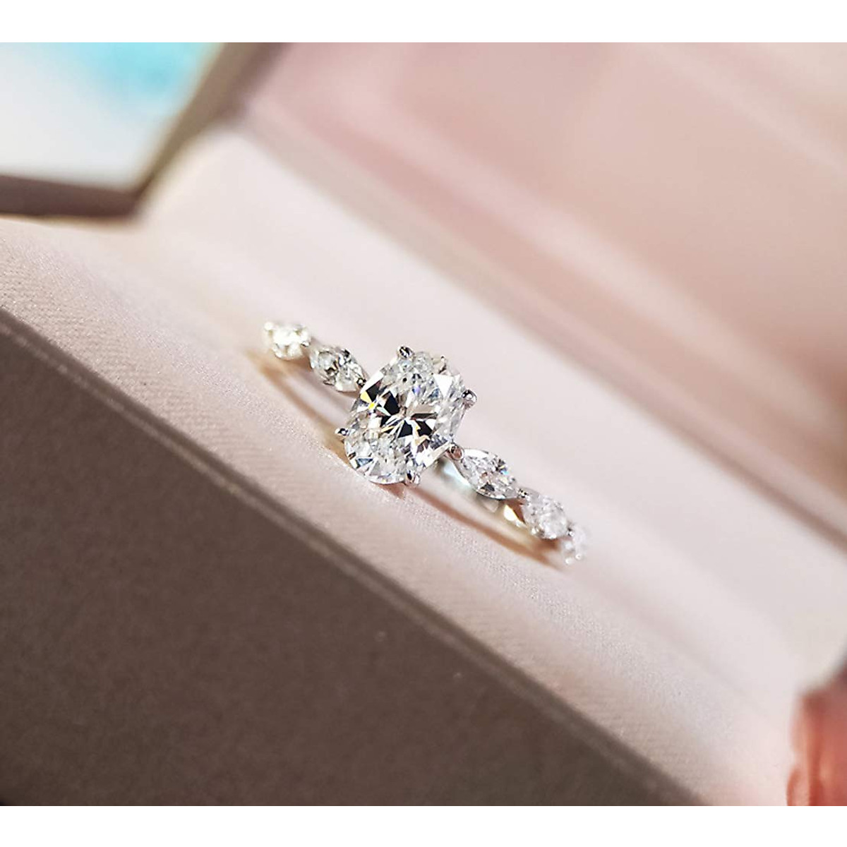 WDIYIEETN 925 Sterling Silver Ring Oval Cut Cubic Zirconia Crystal Engagement Rings Solitaire Halo Promise Ring for Women (7)